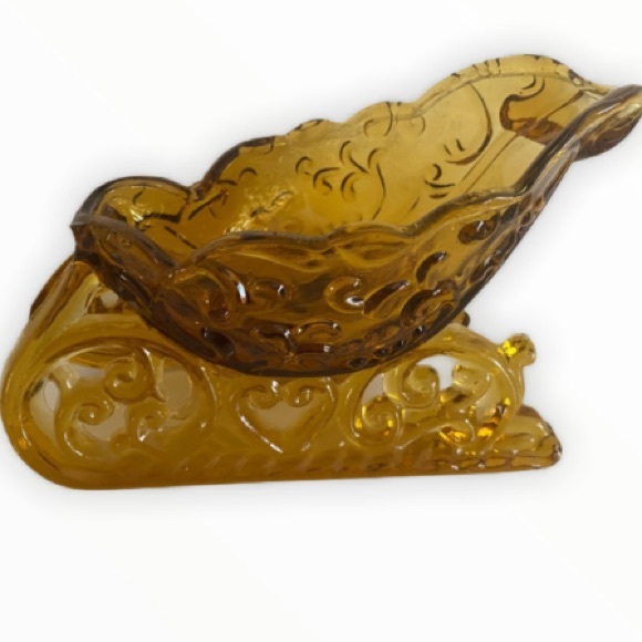 Other | Vtg Rare Amber Pressed Art Glass Santa Sleigh | Poshmark